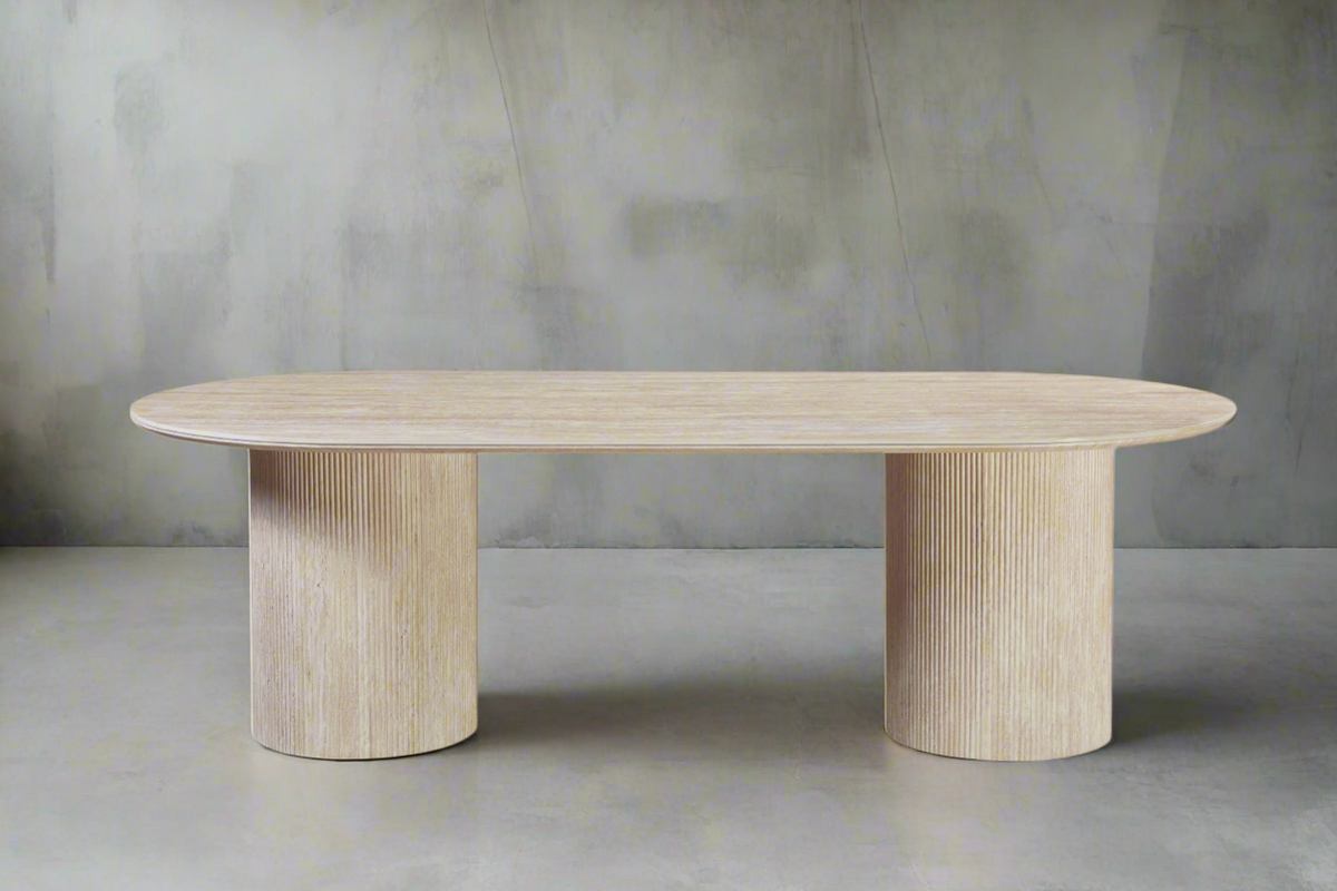 Grove Fluted Travertine Base Table 95" - Travertine Stonetop – Luxe Decorum