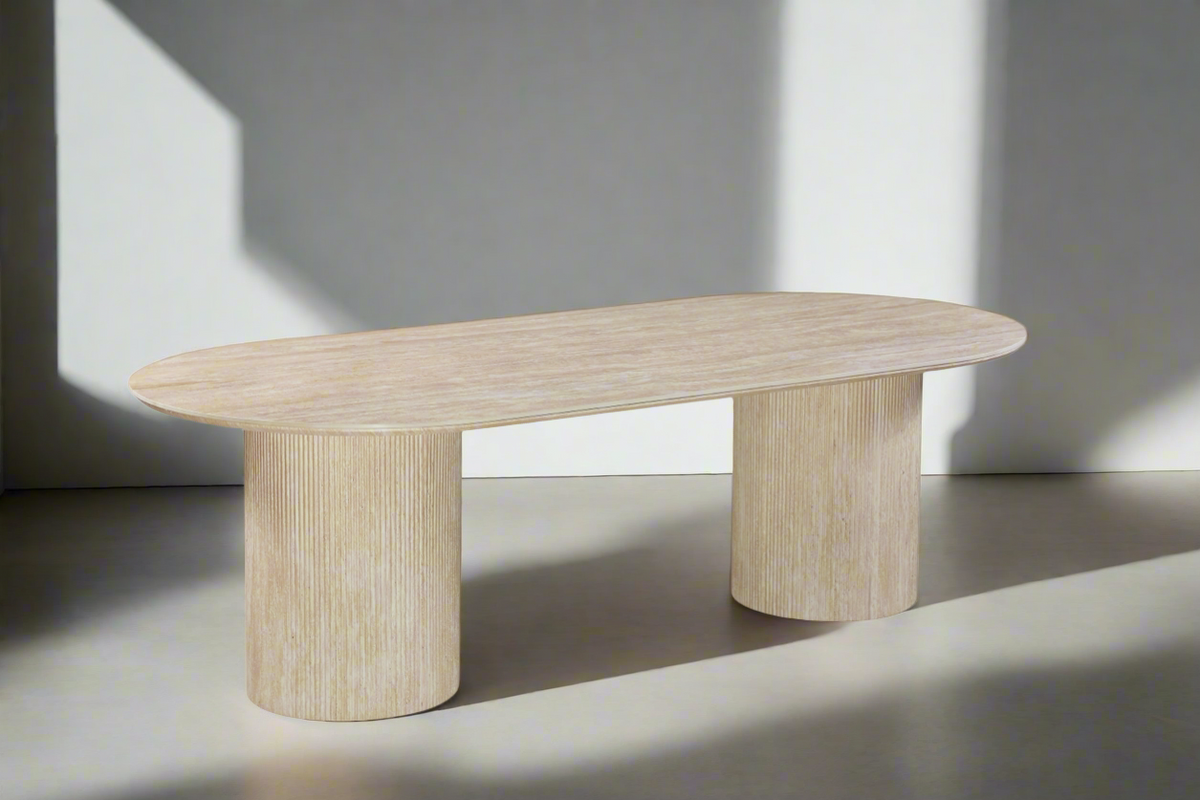 Grove Fluted Travertine Base Table 95" - Travertine Stonetop – Luxe Decorum