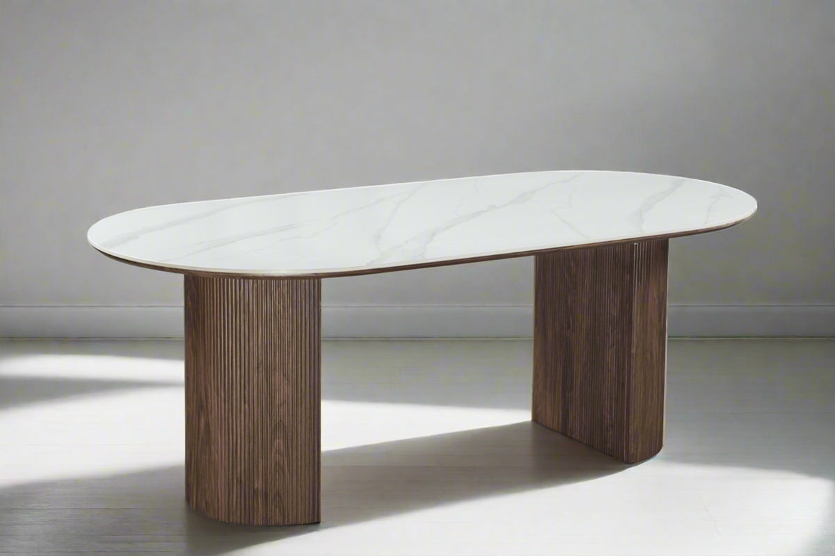 Eclipse Walnut Base Table 79" - Snowwhite Stonetop – Luxe Decorum